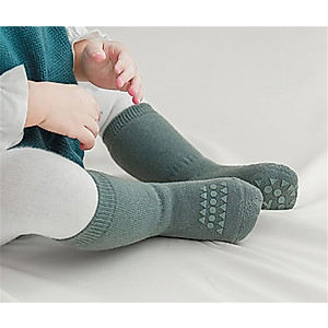 BEHELE Baby Non Slip Grip Socks Toddler Knee High Anti Skid Crew Slipper Crawling Socks for Girls Boys Newborn (S(0-12 months))