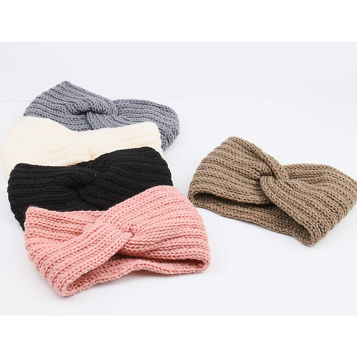 AOPRIE Knit Wide Headband for Winter 5 Pieces Women Ear Warmers Truban Headbands Thick headbands for Women Girls, Black Gray White Pink Brown