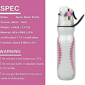 efiLneerG Insulated Sports Water Bottle with Spray Mist and Sip Kids Cool Misting Water Bottles School for Gym Cycling Running Climbing 20 OZ, Leak Proof Squeeze Cold Water Bottle Baseball