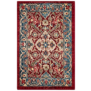 SAFAVIEH Kashan Collection Area Rug - 2' x 3', Red & Blue, Traditional Oriental Design, Non-Shedding & Easy Care, Ideal for High Traffic Areas in Living Room, Bedroom, Dining (KSN307Q-2)