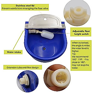 PAULOZYN Automatic Livestock Waterer Bowl Dog Water Dispenser Trough Kits Float valve control for Chicken Animal Goat horse Pig Cattle, with Brass Connector Adapter(Navy Blue)