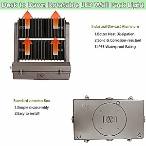 Dusk to Dawn100W Rotatable LED Wall Pack Light, 5000K 13000LM 400-600W HPS/HID Equiv, ETL Adjustable Head Outdoor LED Wallpack Lighting Fixture for Area Light, Parking Garages,Warehouse,Entrance