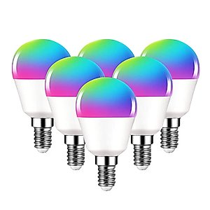 DOGAIN A15 Smart Light Bulbs, E12 Base Smart Bulb RGB Dimmable Color Changing Light Compatible with Alexa, Google Home WiFi-Bluetooth Bulb 6W=40W 500LM Ceiling Fan Light Bulbs (Only 2.4Ghz) 6 Pack