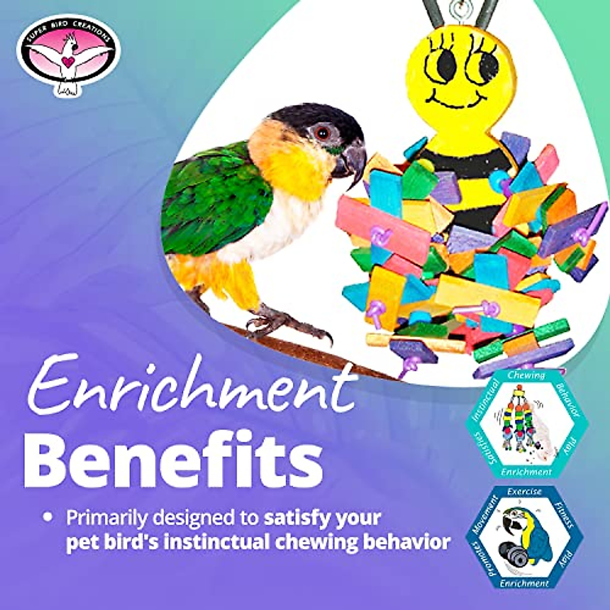 Super Bird Creations SB391 Sm. Buzbee Bird Toy, Small/Medium Bird Size, 9" x 4" x 4"