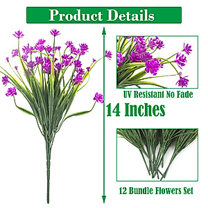 Artificial Fake Flowers, 4 Bundles Outdoor UV Resistant Greenery Shrubs Plants Indoor Outside Hanging Planter Home Garden Décor（Purple）