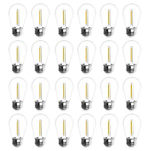 Jslinter 24-Pack LED 1W String Light Bulbs, S14 Plastic Shatterproof Edison Vintage Style Replacement 1 Watt Outdoor 2200K, Waterproof, Warm White Equivalent to 11w, e26 Base