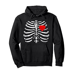 Skeleton Heart Rib Cage X-Ray Funny Halloween Pullover Hoodie