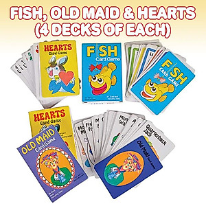 Gamie Classic Playing Card Game Set for Kids - 12 Decks - Includes Hearts, Go Fish, and Old Maid - Fun Educational Tool - Party Favor for Boys & Girls, Goody Bag Filler, Stocking Stuffer