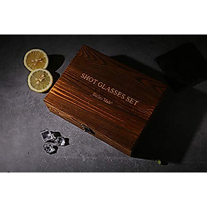 Shot Glasses with Liquor Pourers Gift Set, 2 Heavy Base Ounce Glasses with Bottle Pourers and Cleaning Brush Packed in Wooden Box, Christmas/Birthday Gift, Present for Drink/Spirit/Espresso Lover