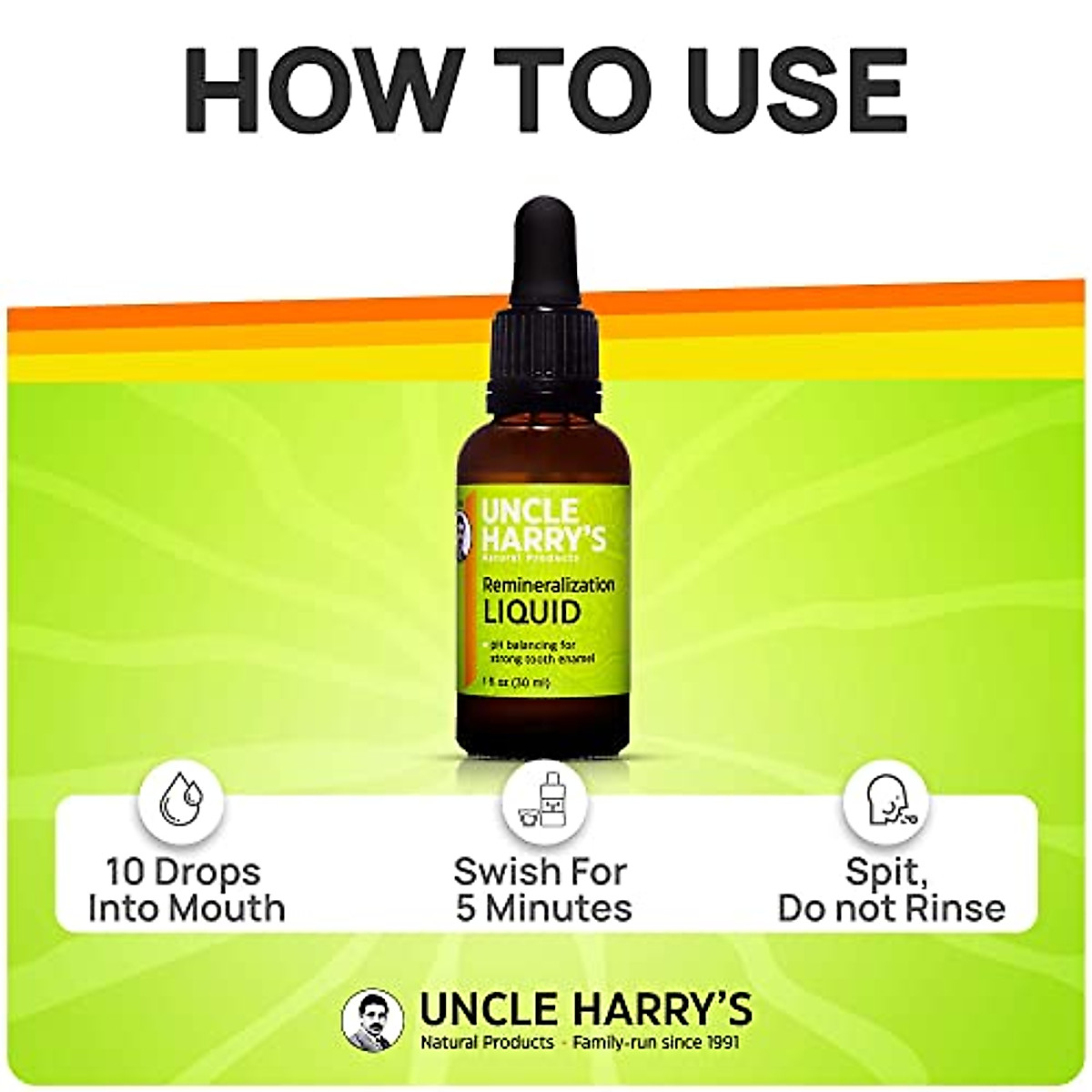 Uncle Harry's Natural & Fluoride-Free Remineralization Liquid for Tooth Enamel - Freshens Breath & Strengthens Teeth (1 oz Glass Dropper)