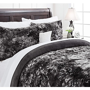 Chanasya Premium Wolf Faux Fur Duvet Cover Set - Faux Fur & Minky Blanket Duvet Cover (90” x 90”) & 2 Pillow Shams (20” x 26”) - 3-Piece Set, Gray, Queen