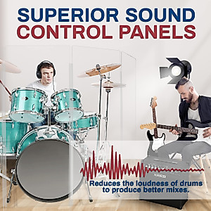 PENNZONI Drum Shield 5.5ft w/Living Hinges, Comes w/ 5 Drum Panels, & 4 Living Hinges, Premium Clear Acrylic Panels, Drum Screen