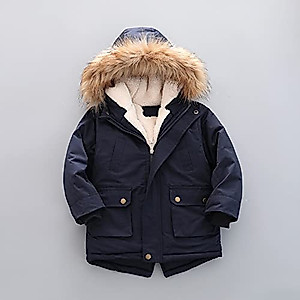 Hooded Puffer Jackets for Boys and Girls Warm Comfy Cotton Dress Warm Lined Coat Outer Clothing Full-Zip Hooded Jacket