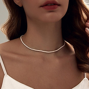 Luxval Tennis Necklace 14K Silver Choker Necklaces for women Dainty Zirconia Cut Faux Diamond chain 3mm Width 13Inches