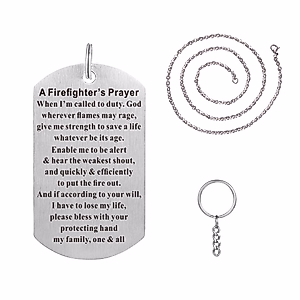 Firefighter Prayer Fire Rescue Brushed Steel Dog Tag Pendant Necklace Gift Jewelry
