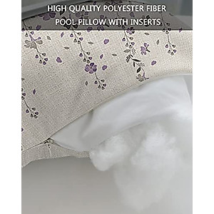 Recliner Head Pillow Ledge Loungers Chair Pillows with Insert Flower Purple Grey Cherry Blossoms Cotton Linen Background Lumbar Pillow with Adjustable Strap Patio Cushion for Sofa Bench Couch, 2 PCS