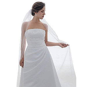 SAMKY 1T 1 Tier Beaded Edge Wedding Veil - Light Ivory Cathedral Length 108" V120