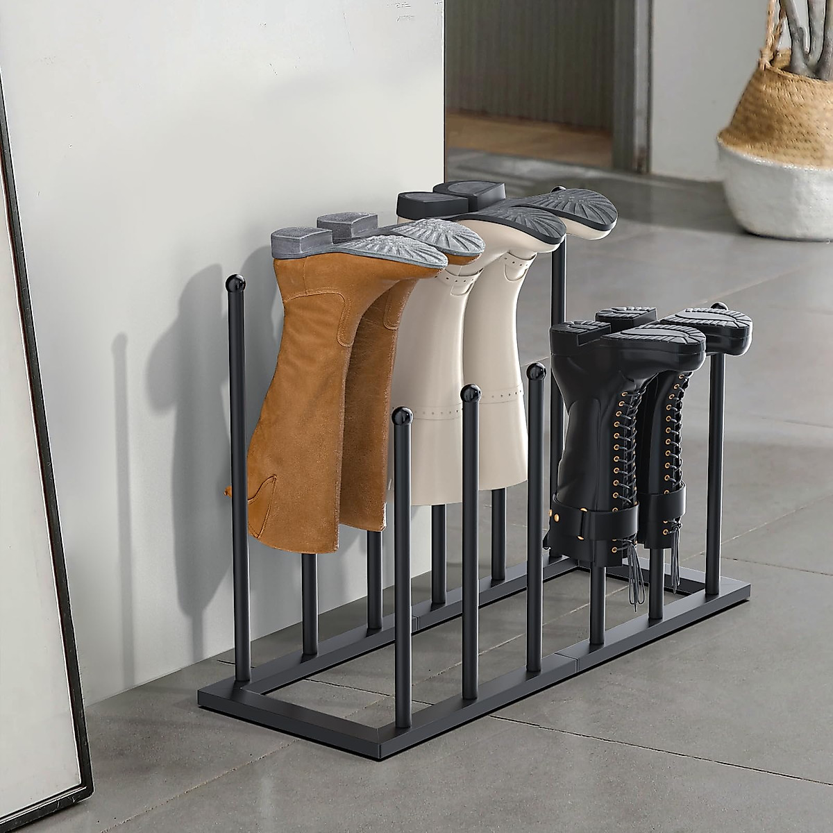 Urban Deco Free Standing Shoe Racks, Boot Organizer for Tall Boots, Black Metal Boot Rack Fit for 6 Pairs, Shoe Organizer for Dorm Room, Closet, Entryway (Black-6pairs)