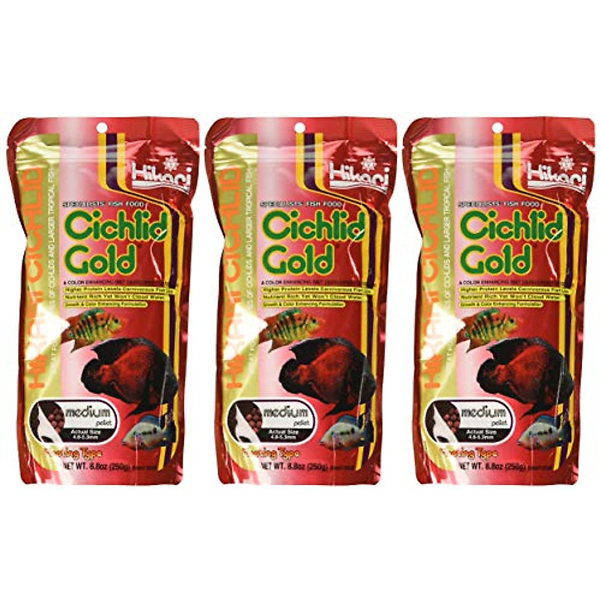 Hikari (3 Pack) 8.8-Ounce Cichlid Gold Floating Pellets for Pets, Medium