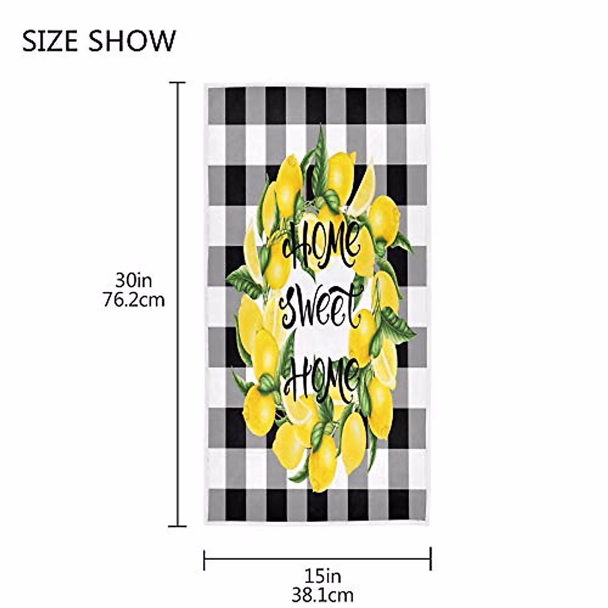 GRTARANY Hand Towel Black Plaid Yellow Lemon Home Sweet Large 30x15inch Ultra Soft Highly Absorbent Bath Towel Kitchen Dish Guest Towel Home Bathroom Decor