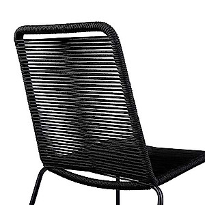 Armen Living Shasta Modern Outdoor Patio Metal and Rope Stackable Accent Dining Chair, Set of 2, Black