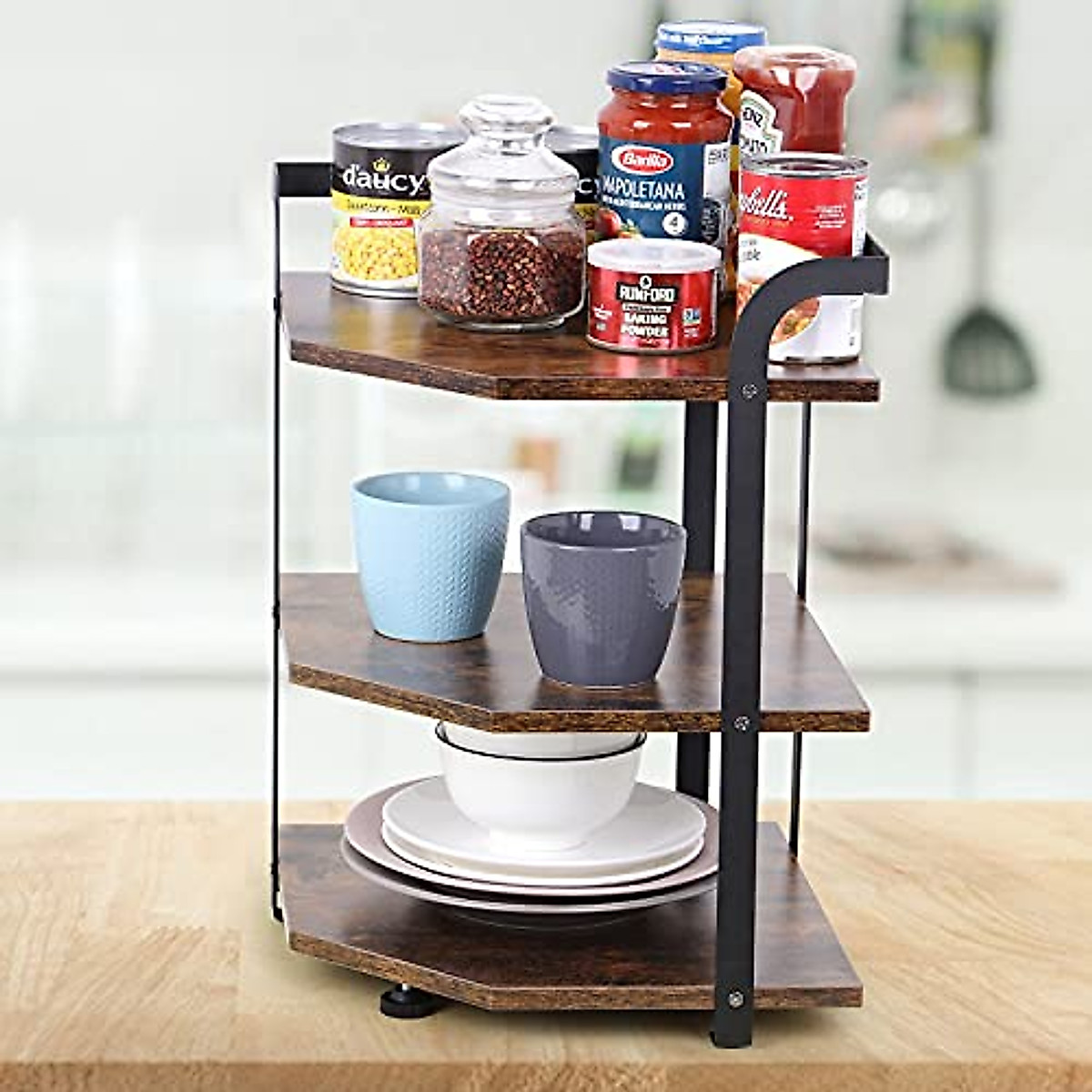 Counter Corner Shelf 3-Tier Kitchen Countertop Shelf Organizer, Industrial Organizer Racks and Storage Shelf for Living Room Office and Bathroom