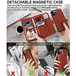 CASEOWL Compatible for iPhone 13 Pro Max Case Wallet for Women Men, [Support Magsafe Wireless Charging] Magnetic Detachable Folio Flip Leather Phone Wallet Case with Card Holder, Wrist Strap(Brown)