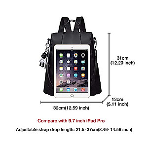 iFOXER Women Backpack Purse Waterproof Nylon Anti-theft Rucksack Lightweight Shoulder Bag (black)