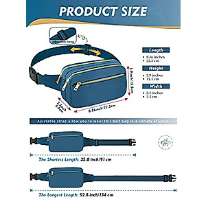 FIORETTO Fanny Packs for Women Men Fashion Crossbody Belt Bag with 3 Zipped Pocket Adjustable Small Waist Pouch Bum Bag for Dog Walking Running Hiking Travel Workout Peacock Blue