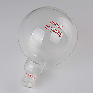 StonyLab Glass 500mL Heavy Wall Single Neck 1 Neck Round Bottom Flask RBF, with 19/22 Standard Taper Outer Joint - 500mL