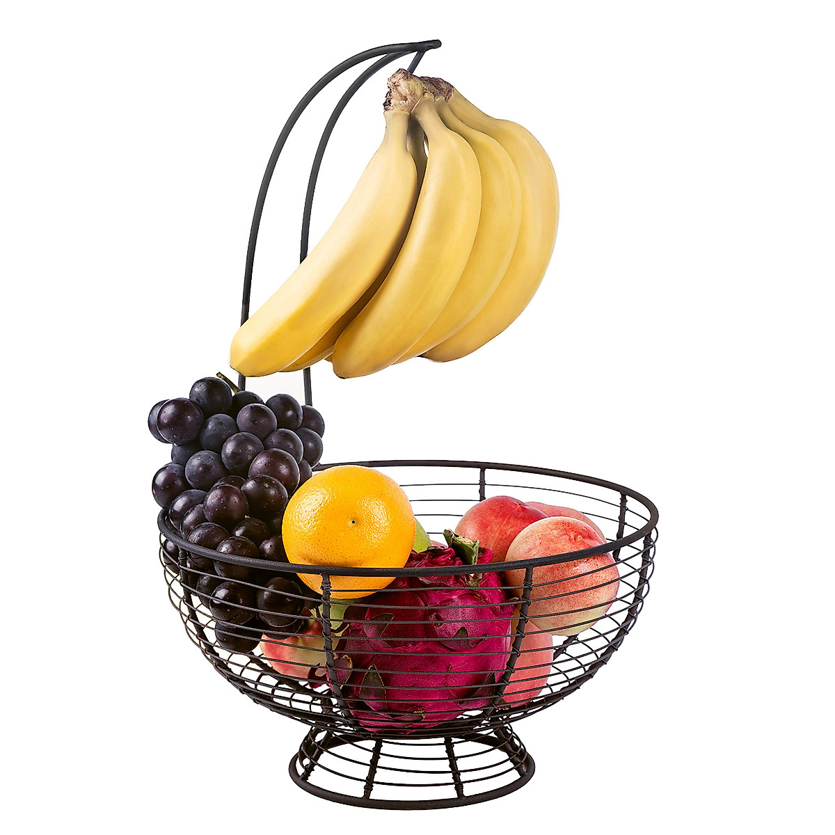 TIEYIPIN [ Extra Large Fruit Basket Bowl with Banana Hanger, Detachable Wire Banana Holder Hook Kitchen Storage Baskets Stand - Brown