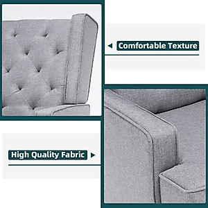 YOLENY Mid Century Accent Chair with Two Sets of Legs,Linen Fabric Glider Rocker Chair with Padded Seat,Upholstered Single Sofa,Rocking Chair for Living Room, Bedroom,Gray