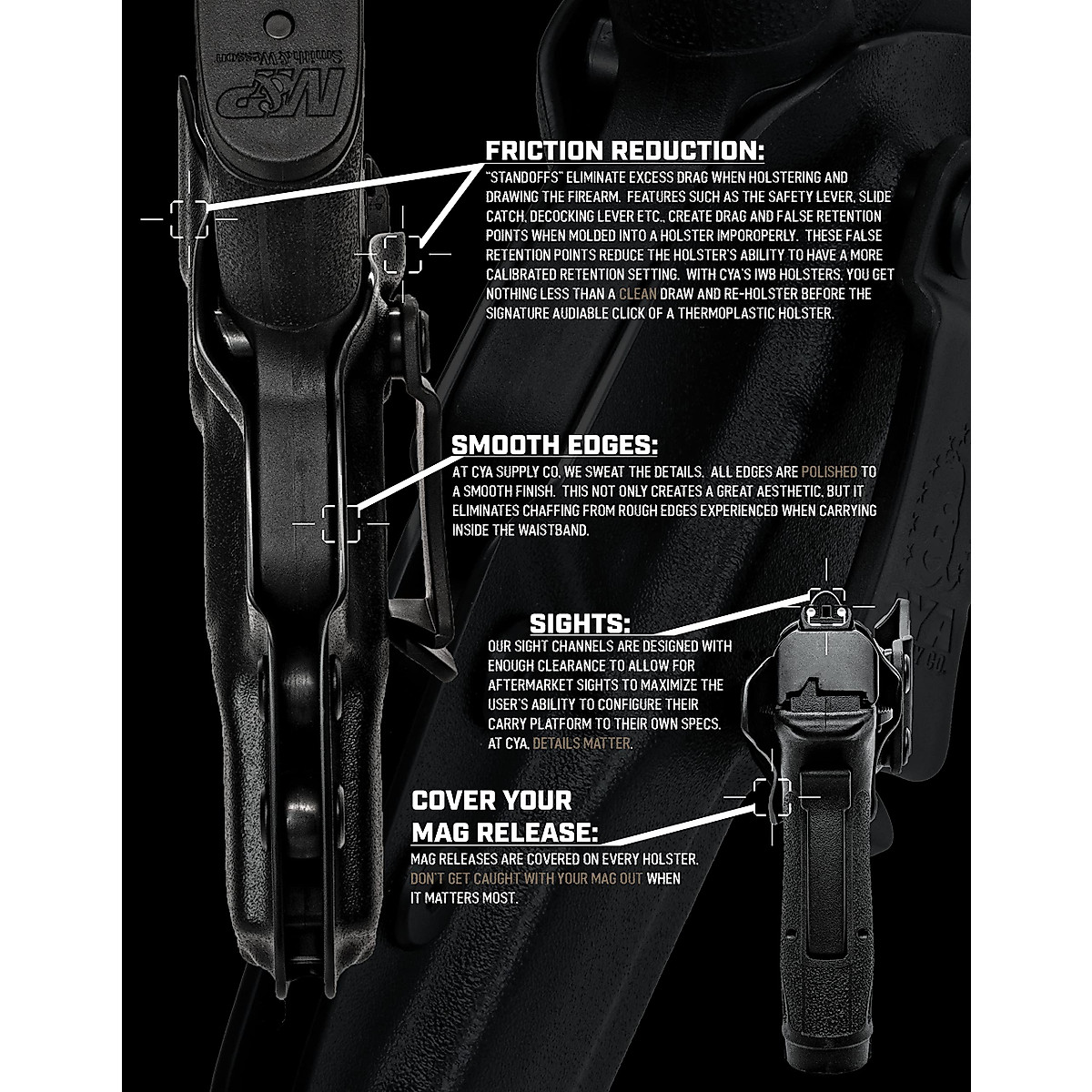 CYA Supply Co. Base IWB Concealed Carry Holster Veteran Owned Made in USA - Fits Smith & Wesson M&P 380 Shield EZ