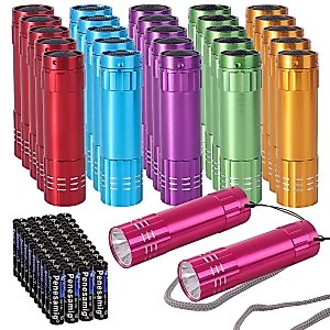 KunHe 30 Pack Party Favors Mini Small Led Flashlight Bulk Lanyard for Kids Cheap Halloween Flashlights for Camping, Power Outage, Night Reading