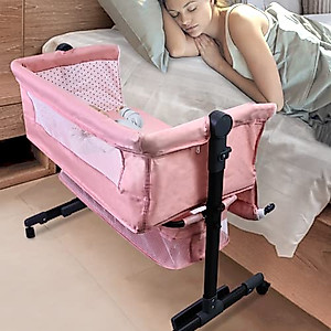 3 in 1 Baby Bassinets, Bedside Sleeper & Bedside Crib with Storage Basket, Easy to Assemble Baby Cradle, with Wheels, Adjustable Height, Mattress, Mosquito Nets