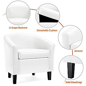 Topeakmart White Leather Chair, Modern and Comfy Faux Leather Accent Chair, Upholstered Barrel Chair Club Chair with Wooden Legs for Living Room Bedroom Waiting Room, Set of 2, White