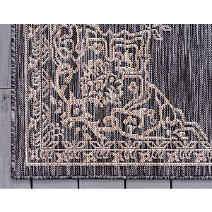 Unique Loom Outdoor Traditional Collection Area Rug - Antique (4' 1" x 6' 1" Rectangle, Charcoal Gray/ Natural)