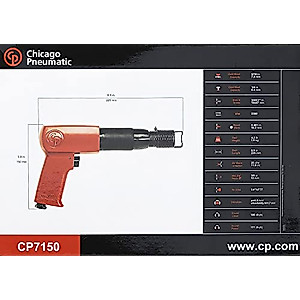 Chicago Pneumatic CP7150 - Air Hammer, Welding Equipment Tool, Construction, Heavy Duty, 0.401 Inch (10.2mm), Round Shank, Stroke 3.5 in / 89 mm, Bore Diameter 0.75 in / 19 mm - 2300 Blow Per Minute