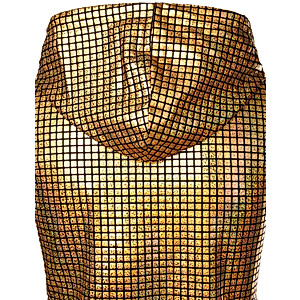 ZEROYAA Mens Hipster Metallic Sequins Zip Up Sleeveless Hooded Vest T Shirt with Kangaroo Pocket ZLSV17 Gold X-Large
