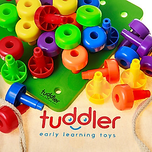 Tuddler Toddler Peg Board Sensory Toys/Montessori Toys for Toddlers/Fine Motor Skills Toys/Educational Toys / 30 Pieces Stackable Pegs + Pattern Card + Drawstring Backpack + E-Book