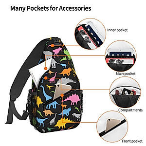 NiuKom Colorful Dinosaur Sling Backpack Crossbody Sling Bag for Women Men Shoulder Bag Travel Hiking Daypack