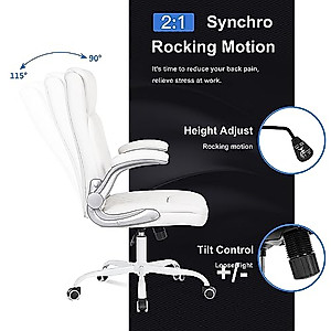 Misolant Office Chair, Executive Desk Chair, Comfortable Executive Chair, Executive Office Chair with Flip Up Armrest, Big and Tall Office Chair with Adjust Height, Leather Office Chair Ivory White