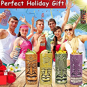 SuproBarware Tiki Mugs Set of 12 - Large Cocktail Tiki Glasses Hawaiian Party Cute Exotic Cocktail Glasses Hawaiian Ceramic Mug