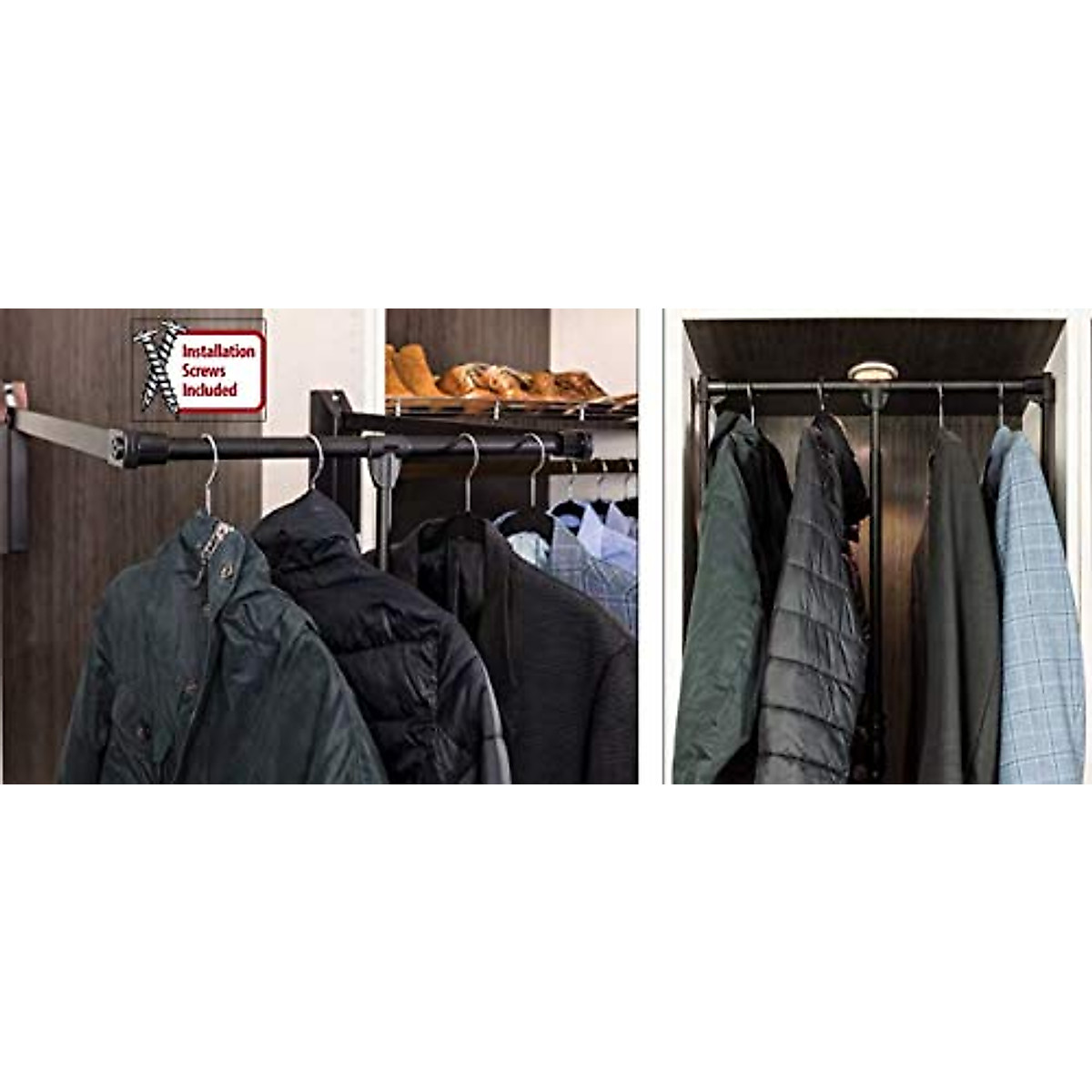 Soft-Close Wardrobe Lift Black Powder Expanding Heavy duty steel Tubing with Black Plastic Housing, 45 lb Weight Rating (For 25-1/2” – 35” openings)