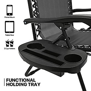 MoNiBloom 2 Pack Patio Zero Gravity Chair Outdoor Folding Adjustable Reclining Black Chairs Pool Side Beach Lawn Lounge Chair with Pillow and Cup Holder, 330lbs Capacity, Black