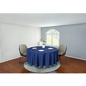 Biscaynebay Textured Fabric Tablecloths 108" Round for Tables' Diameters from 48" to 72", Navy Water Resistant Washable Tablecloths for Dining, Kitchen, Wedding & Parties etc.