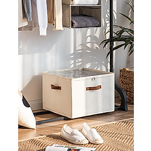 StorageWorks Shoe Organizer for Closet, Fabric Shoe Storage Bins with Clear Cover, Adjustable Dividers for Shoe Storage, Beige, 1-Pack, Shoe Cube Organizer Fits up to 16 Pairs