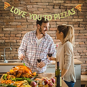 KUNGOON Love You To Pizzas Banner,Pizza Theme Birthday/Wedding Anniversary/Baby Shower/Bridal Shower Party Supplies,Valentine’s Day Pizzas Party Decoration.