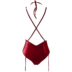 Lingerie for Women Plus Sizr Leather Teddy Bodysuit Lingerie Sexy Cutout V Neck Lace Up Adult Lingerie Womens Latex Wine