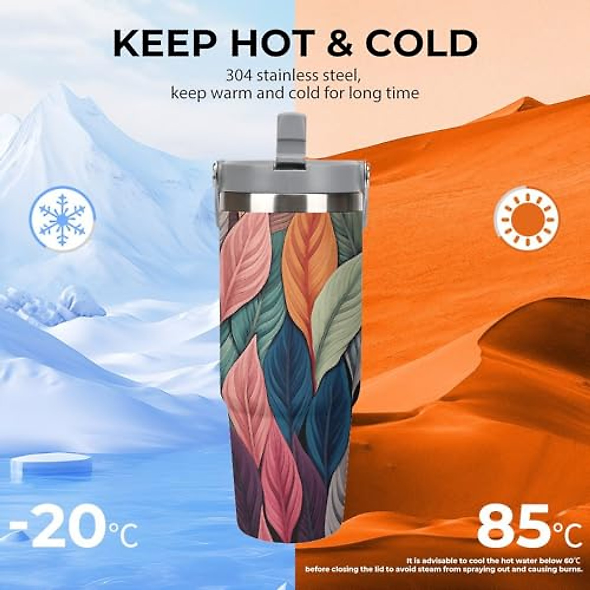 SYJTGDE Large Capacity Car Cup Multicolor Leaves Fashionable Upgrade Car Cup Advanced And Beautiful Travel Cup